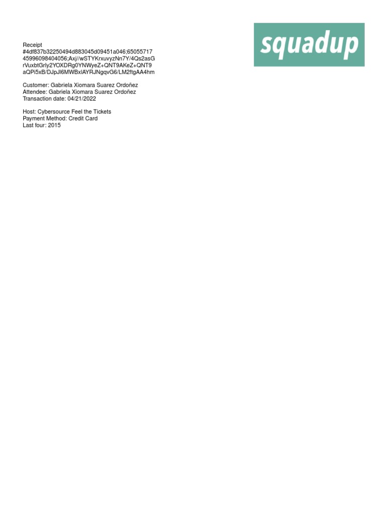 Gabriela Xiomara Suarez Ordoez-Cybersource Feel The Tickets-Receipt | PDF
