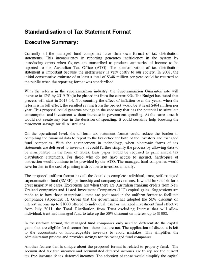 Standardisation of Tax Statement Format | PDF | Capital Gains Tax ...
