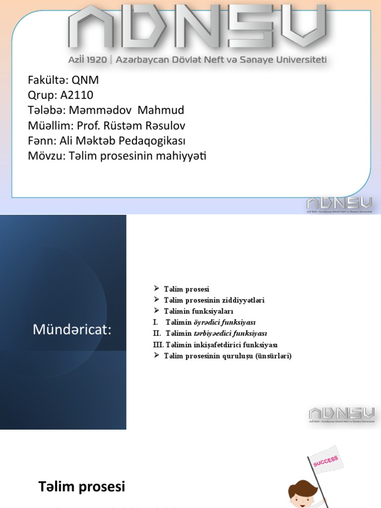 Ali - MƏKTƏB - Ped - Təlim Prosesi - MahmudM | PDF