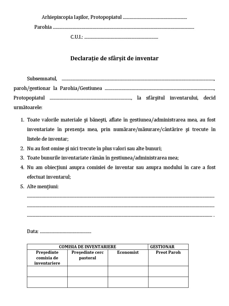 Declaratie de Sfarsit de Inventar | PDF