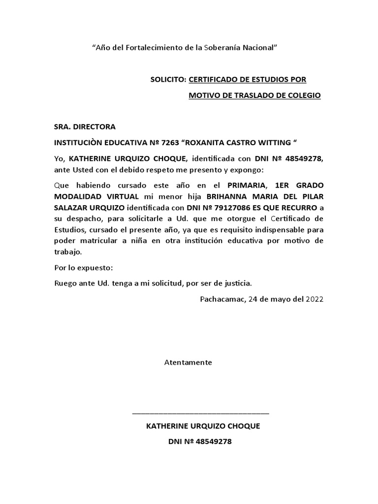 Solicitud de Traslado Escolar) | PDF