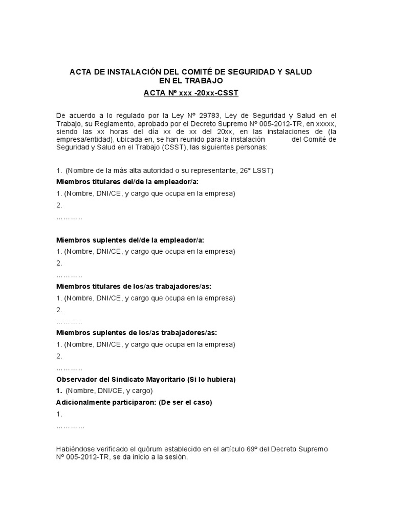 Modelo de Acta de Nombramiento de Comite SST | PDF | Toma de decisiones por consenso | Gobierno