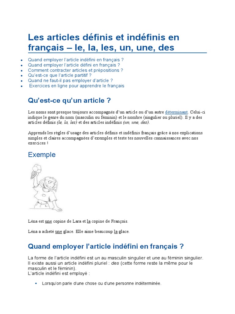 Articles définis et indéfinis en français | PDF | Genre grammatical ...