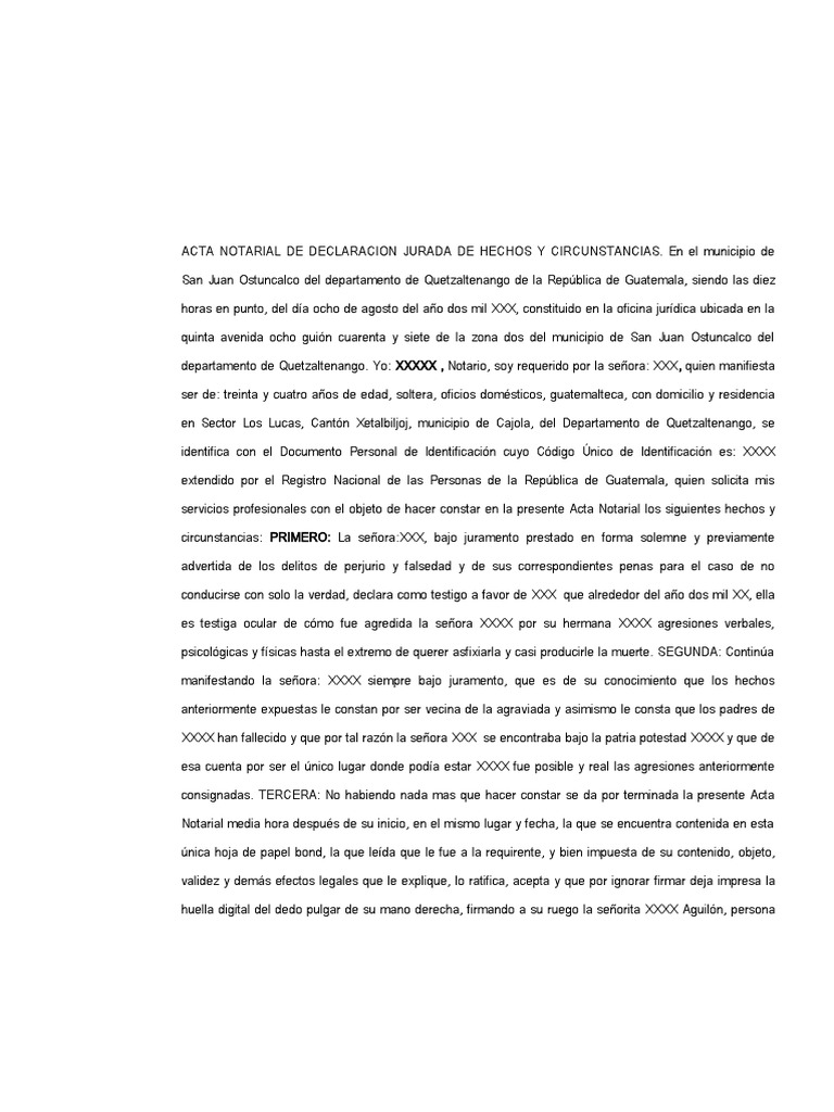 Acta de Declaracion Jurada de Hechos y Circunstancias Alejandra Lucas | PDF | Justicia | Crimen ...