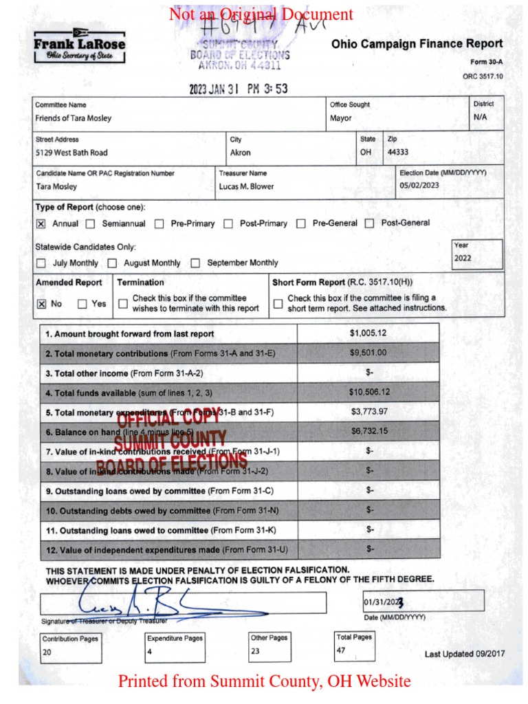Tara Mosley Campaign Finance Report | PDF