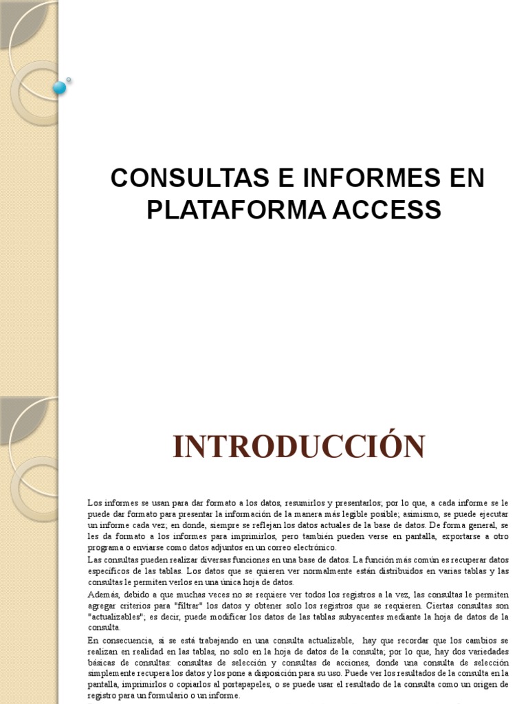 Consultas e Informes en Plataforma Access | PDF | Bases de datos | SQL