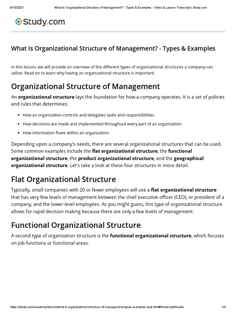 What Is Organizational Structure of Management - Types & Examples ...