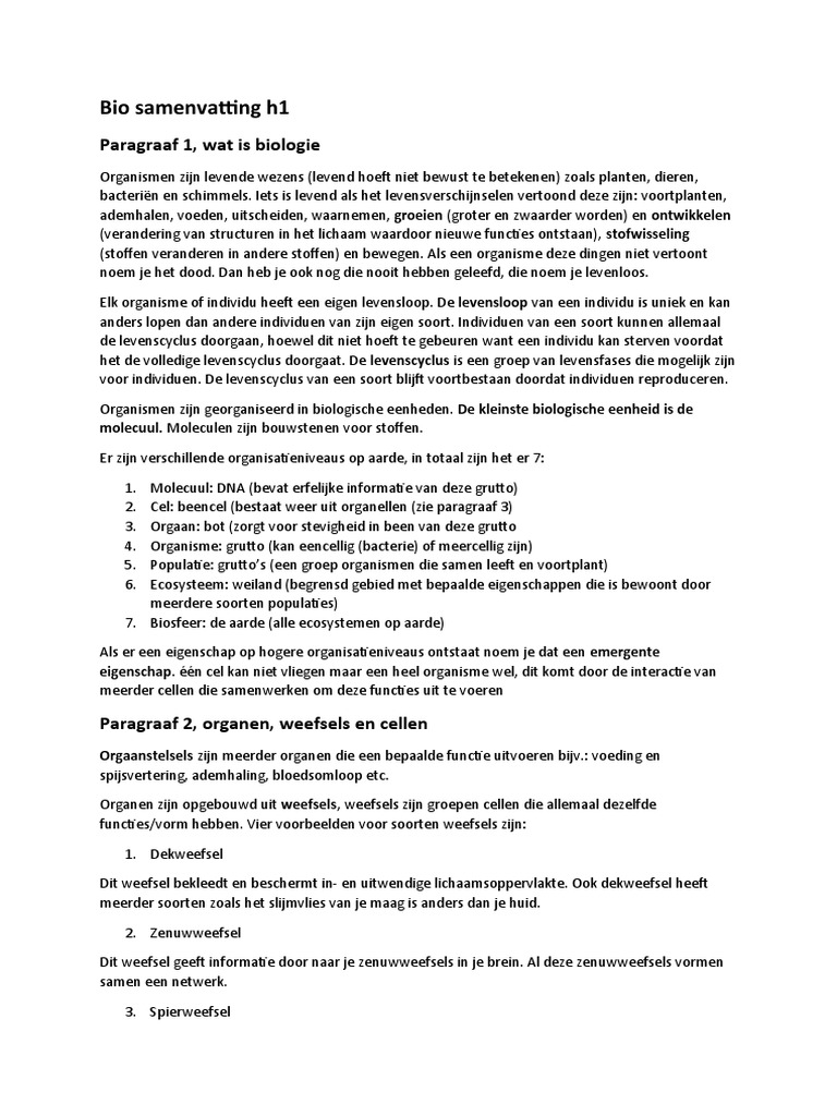 Bio Samenvatting h1 2021 | PDF