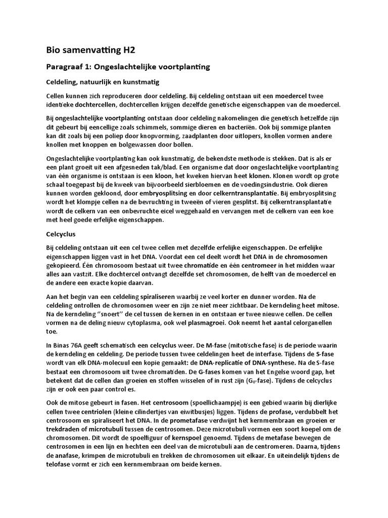 Bio Samenvatting H2 Paragraaf 1&2 | PDF