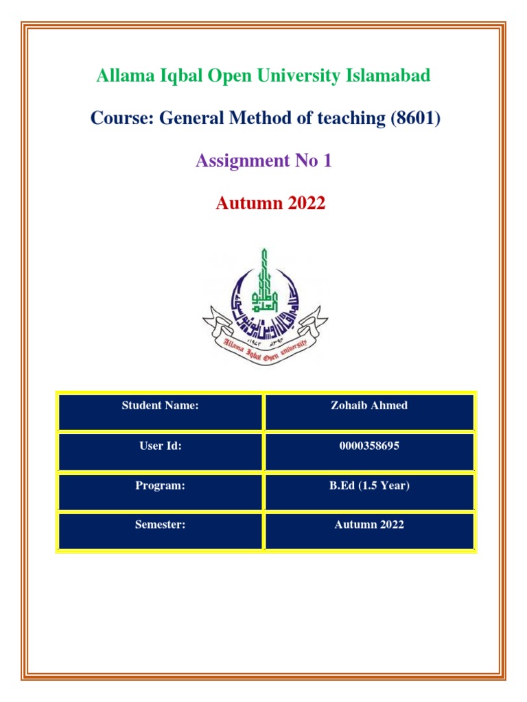 Done 8601 Assignment 1 Allama Iqbal Open University Islamabad | PDF | Inductive Reasoning ...