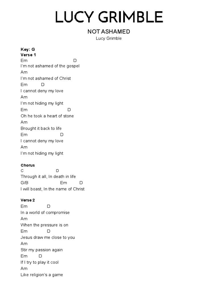 Not+ashamed Lucy+Grimble Chord+chart | PDF