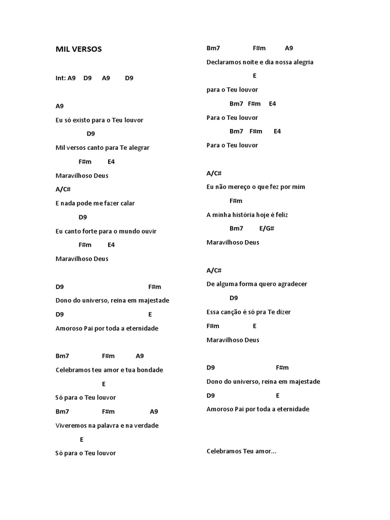 Mil Versos Cifra | PDF | Amor