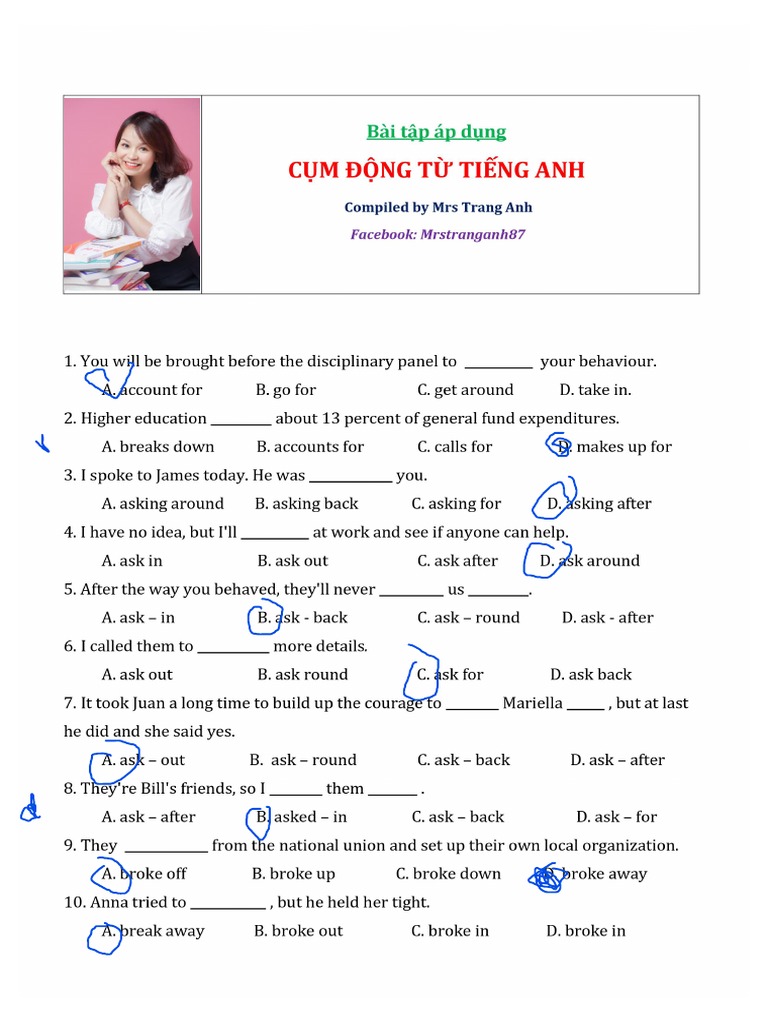 388 CÂU TRẮC NGHIỆM VỀ PHRASAL VERBS- MS TRANG ANH | PDF