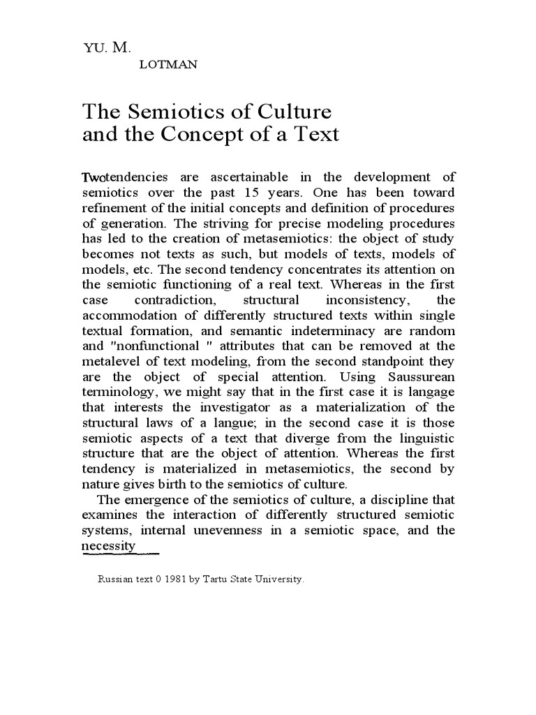 The Semiotics of Culture and (The Concept of Text) | PDF | Semiotics ...