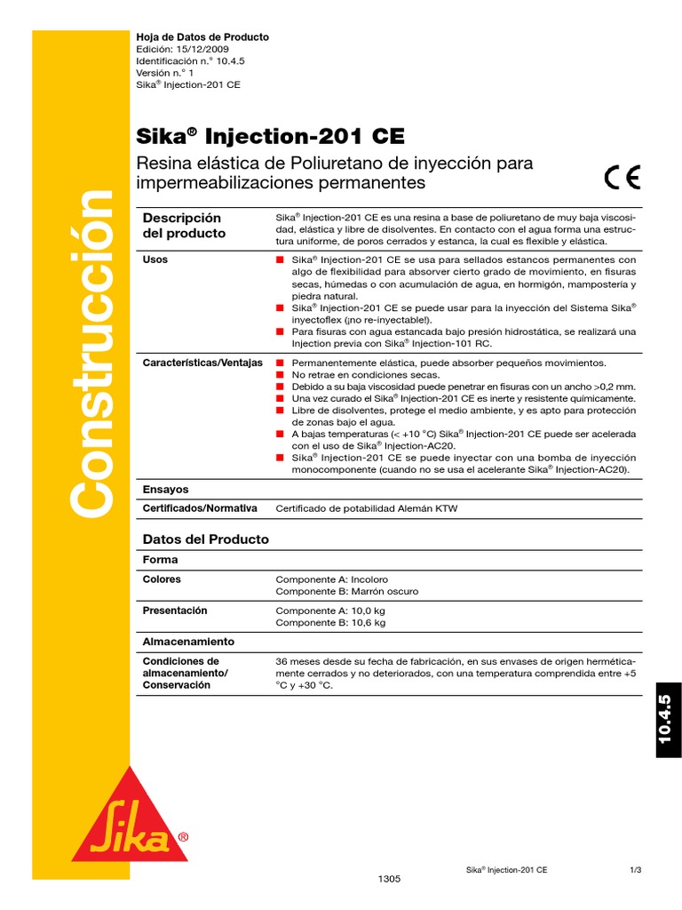 FICHA TÉCNICA - SIKA® Injection-201 CE Resina Elastica de Poliuretano ...