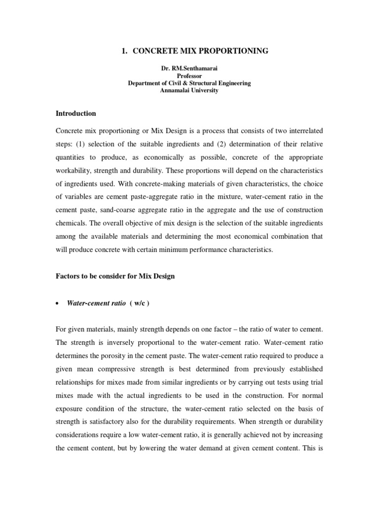 Concrete Mix Proportioning | PDF | Concrete | Cement
