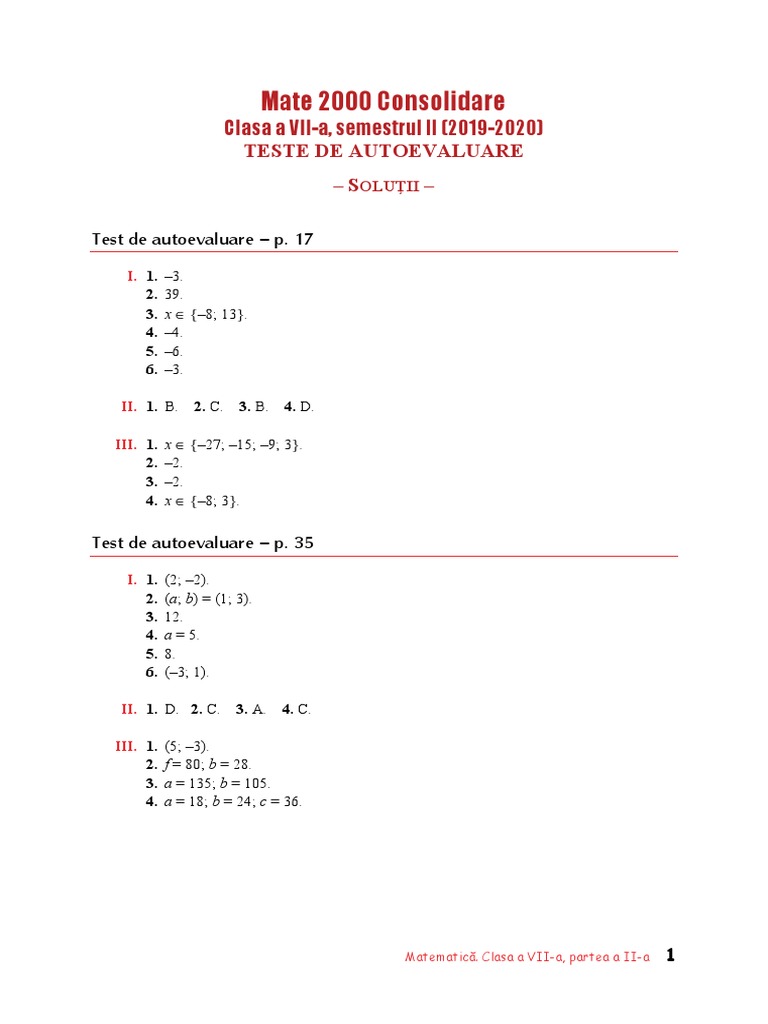 Teste de Autoevaluare Matematică 7 | PDF