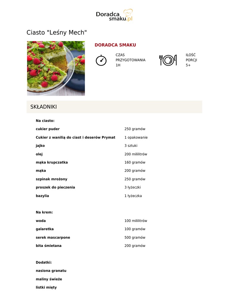 Przepis PDF Ciasto Lesny Mech 2 409057 | PDF