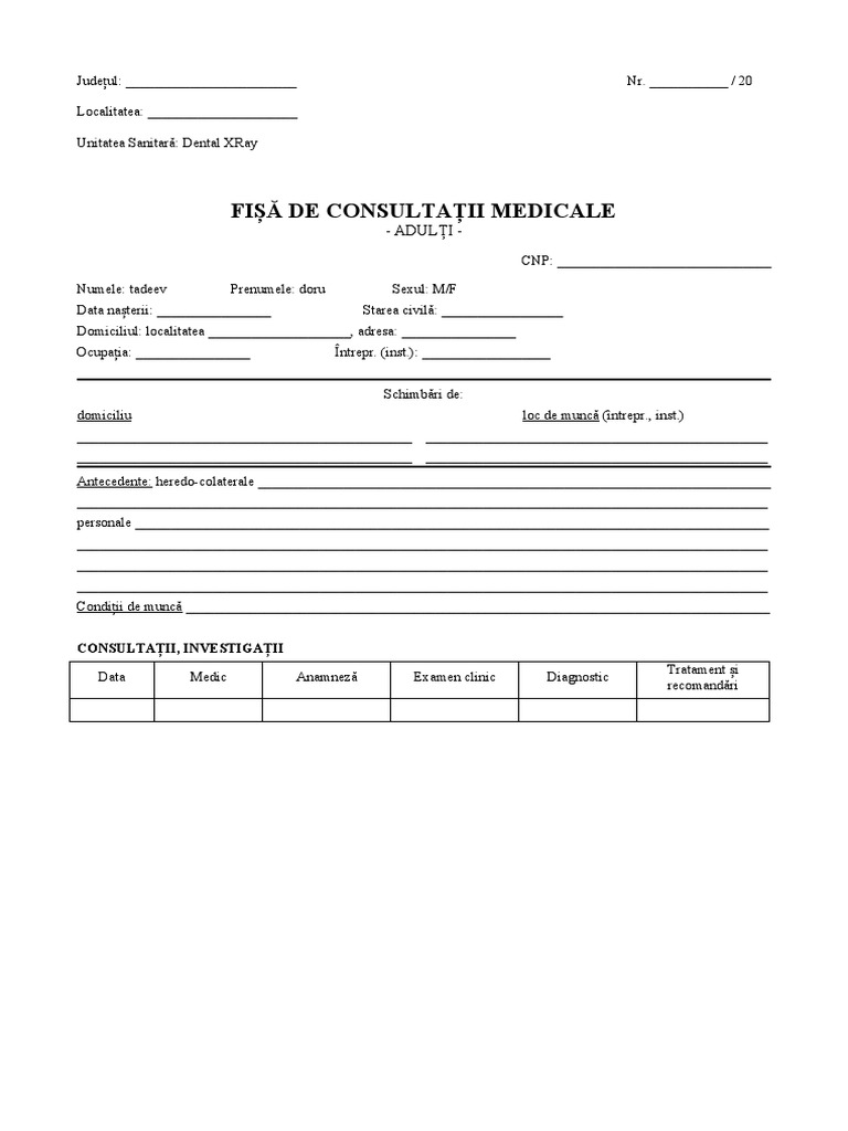 Fisa Medicala | PDF