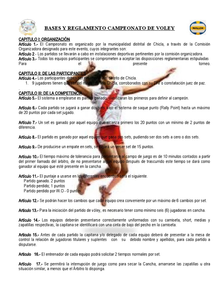 Bases y Reglamento Campeonato de Voley - 2023 | PDF | Vóleibol