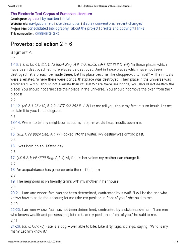 Sumerian Proverbs Collections 2 + 6 | PDF