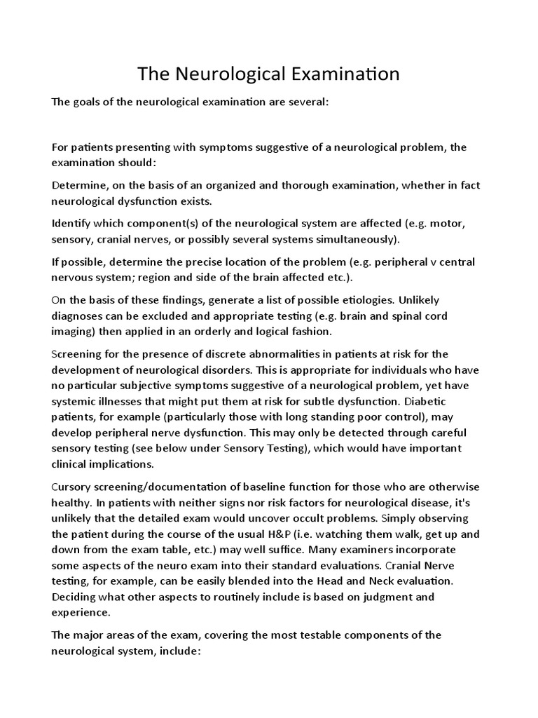 Overview of Neurological Examination | PDF | Neurological Disorders ...