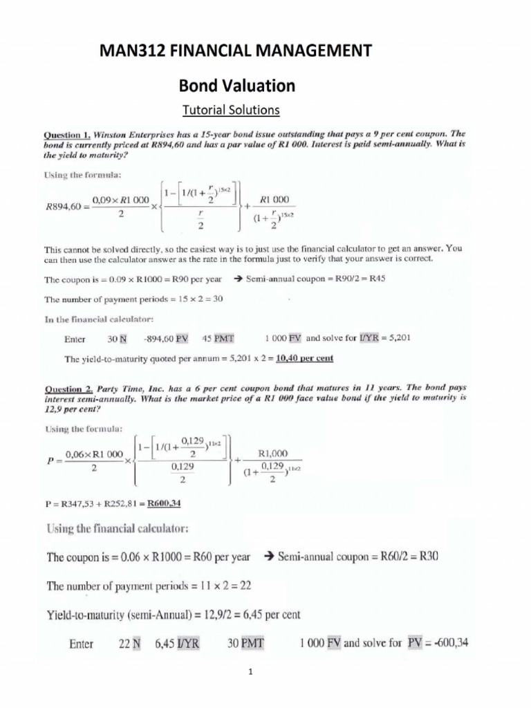 Tutorial 5 Bond Valuation - Solutions | PDF