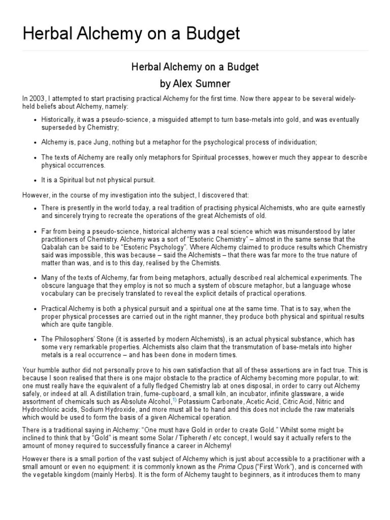 Alchemy On A Budget | PDF | Alchemy | Chemistry