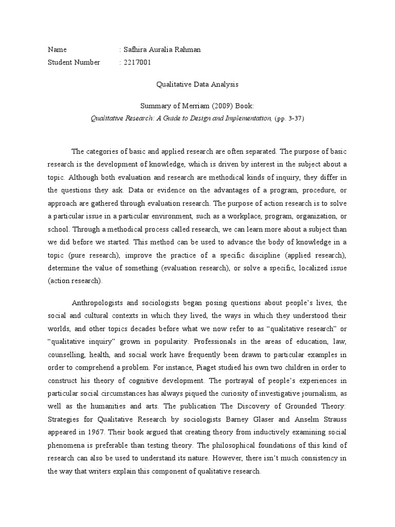 Qualitative Data Analysis - Summary of Merriam (2009) Book | PDF | Qualitative Research ...