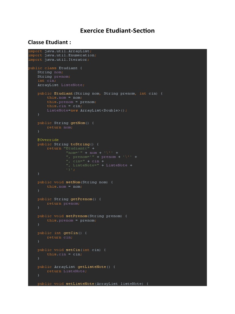 Exercice Etudiant-Section | PDF | Programmation informatique | Java Community Process