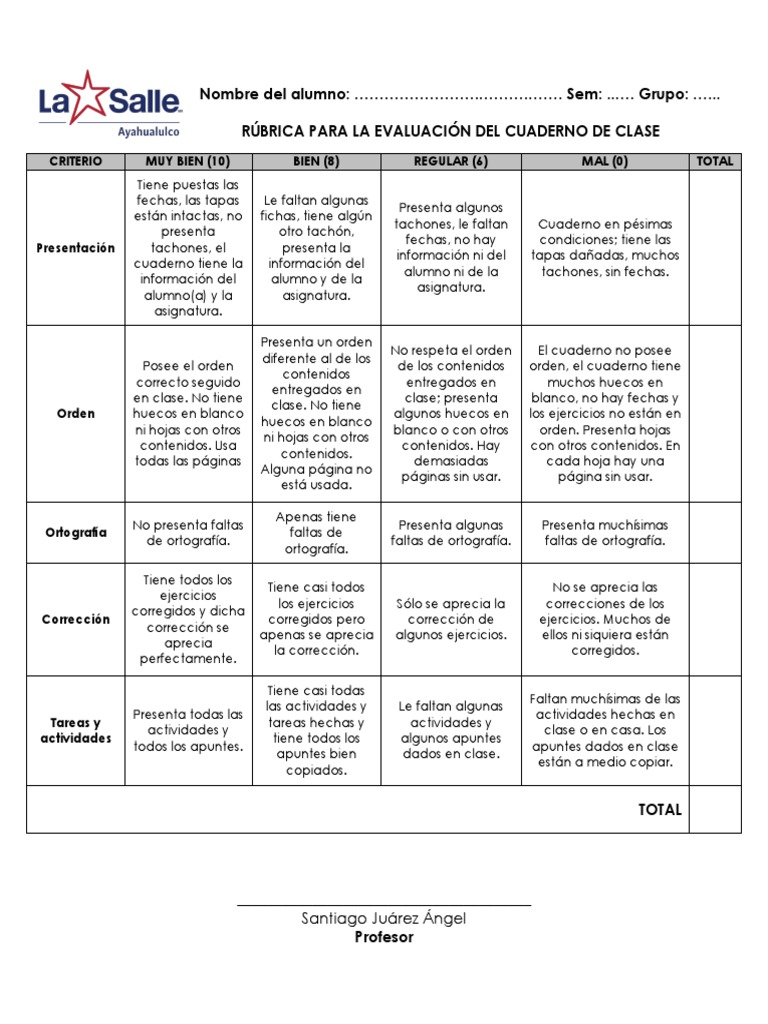 Rúbrica de Libreta de Apuntes | PDF | Cuaderno