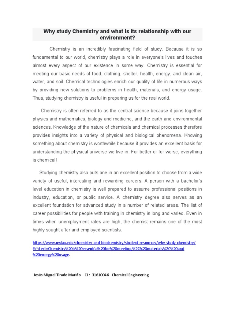 Importance of Studying Chemistry | PDF