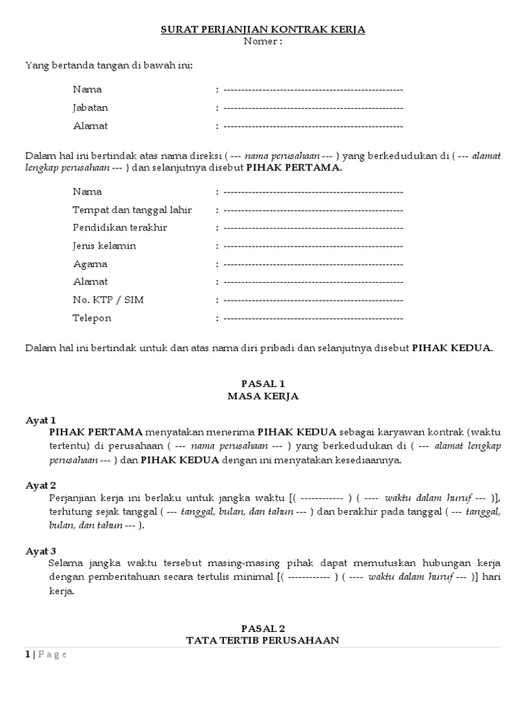 Surat Perjanjian Kontrak Kerja | PDF