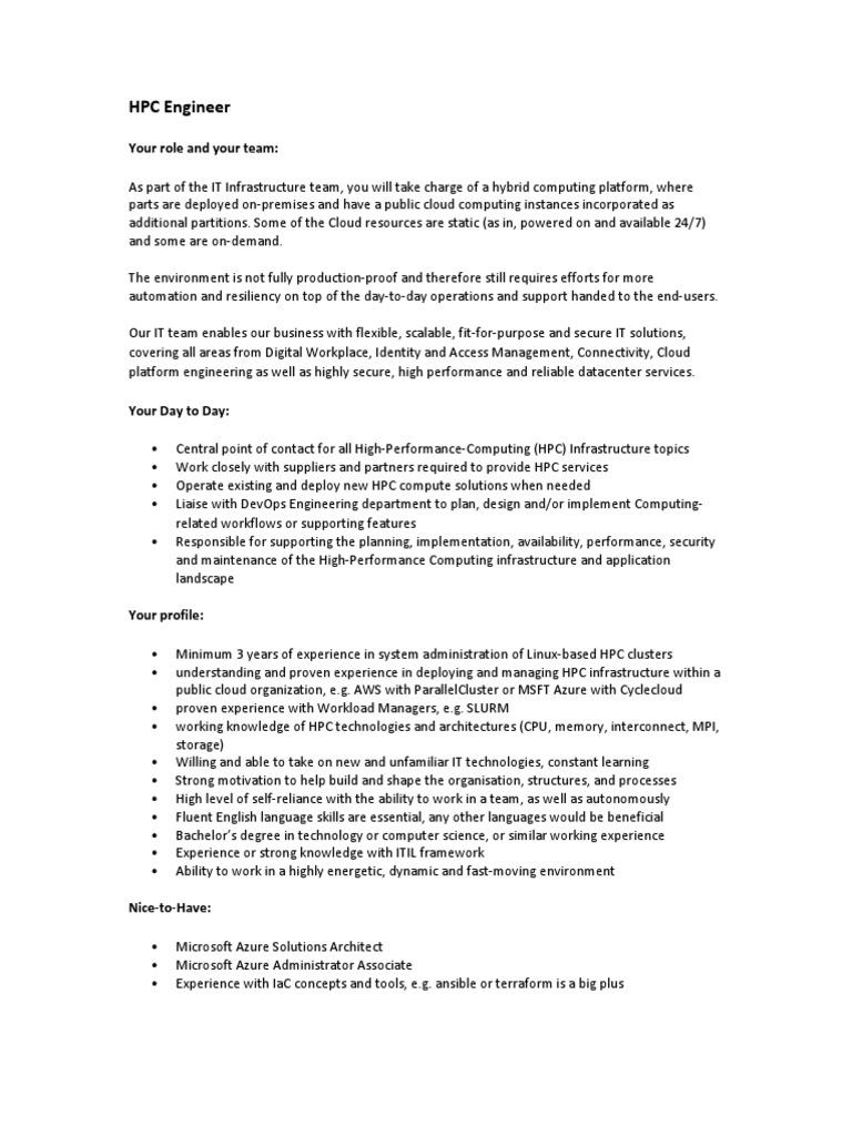 HPC Engineer | PDF | Cloud Computing | Information Technology