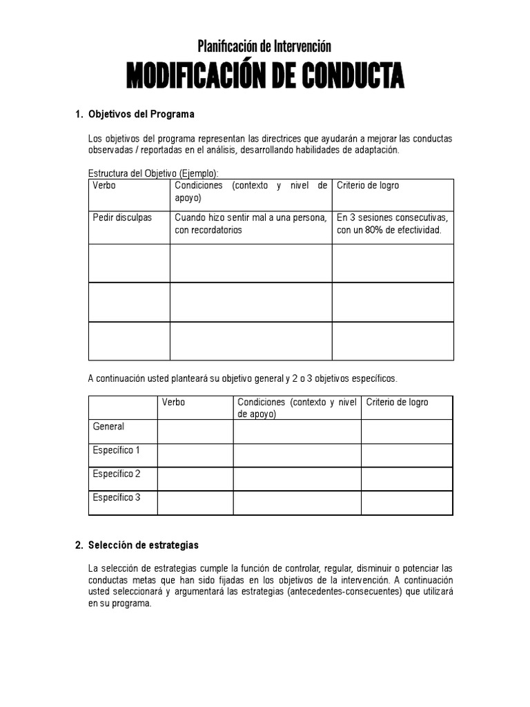 Ficha de Intervención Conductual | PDF | Modificación de comportamiento | Sicología