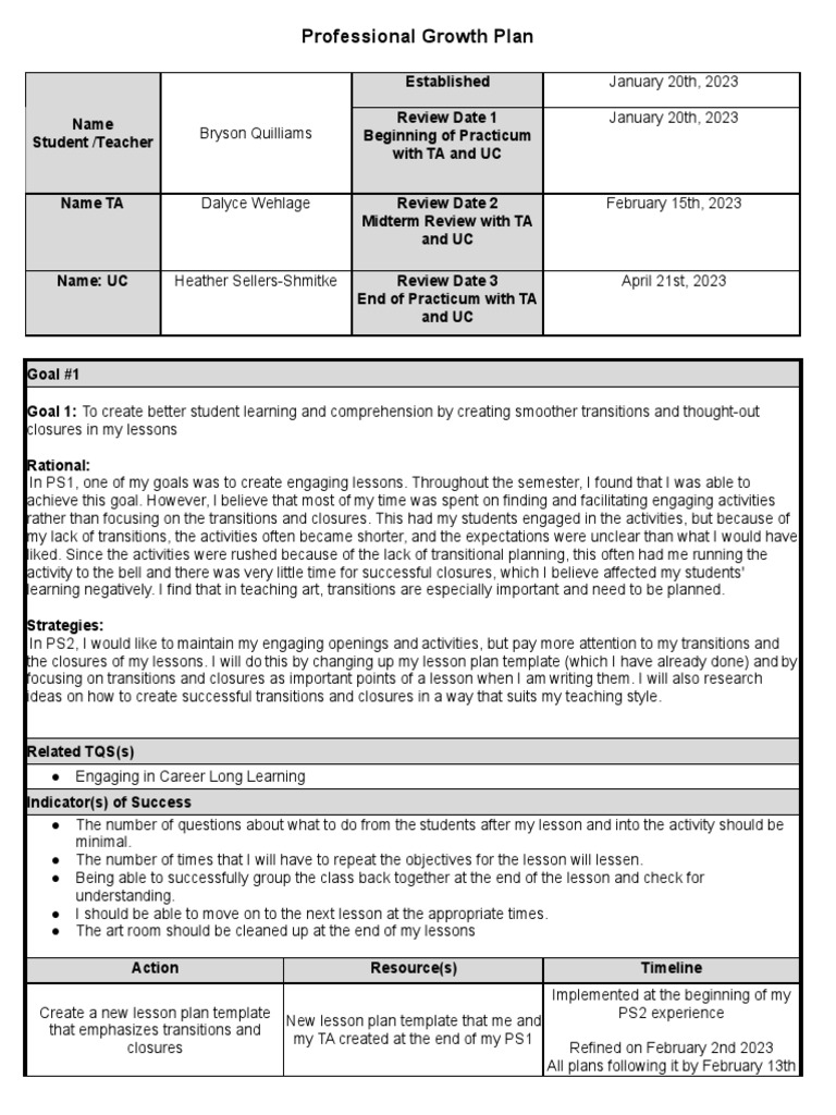 Professional Growth Plan for Educators | PDF | Learning | Behavior ...