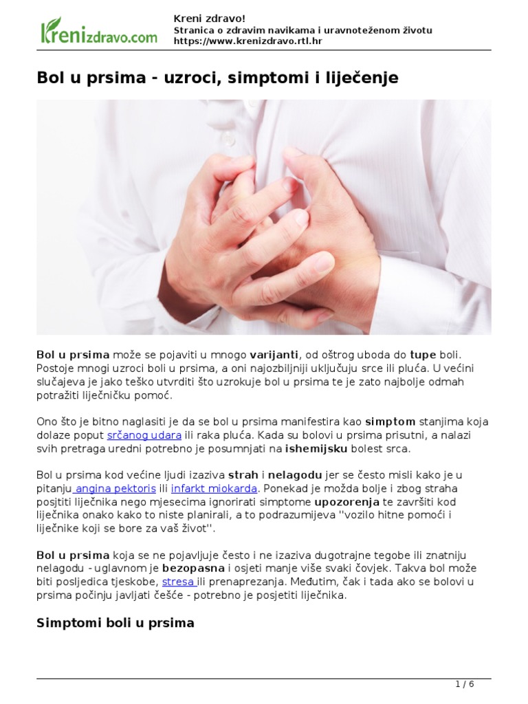 Bol U Prsima Uzroci Simptomi I Lijecenje | PDF