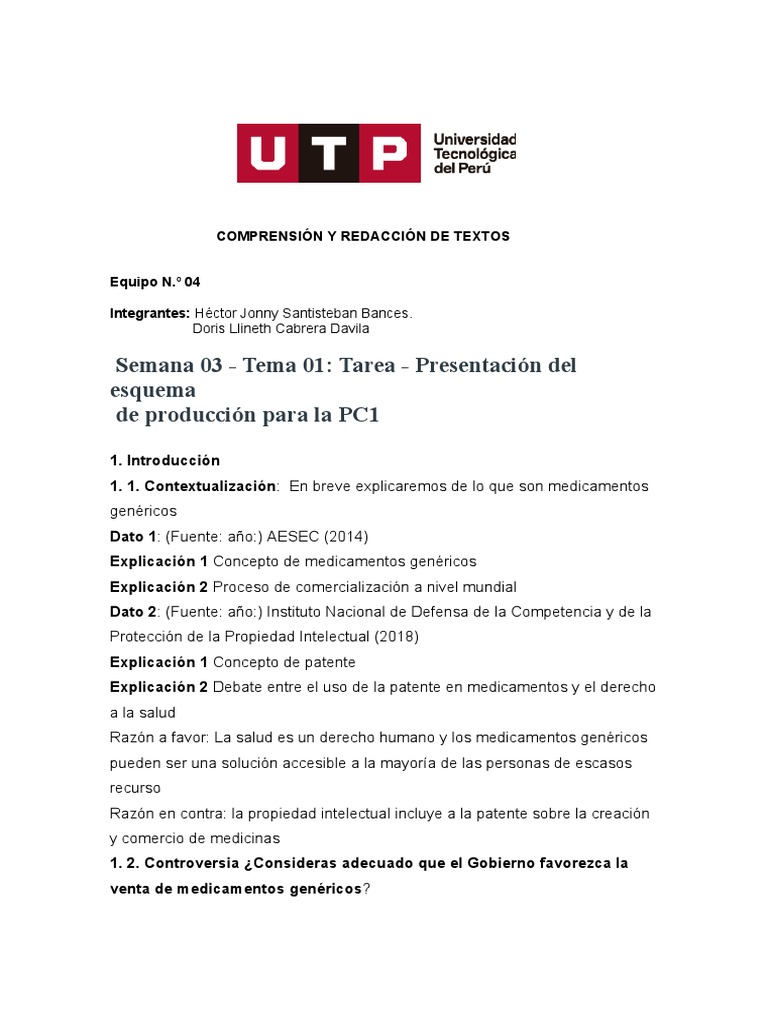Semana 03 Presentacion Del Esquema de Produccion para La PC1 | PDF | Droga generica ...