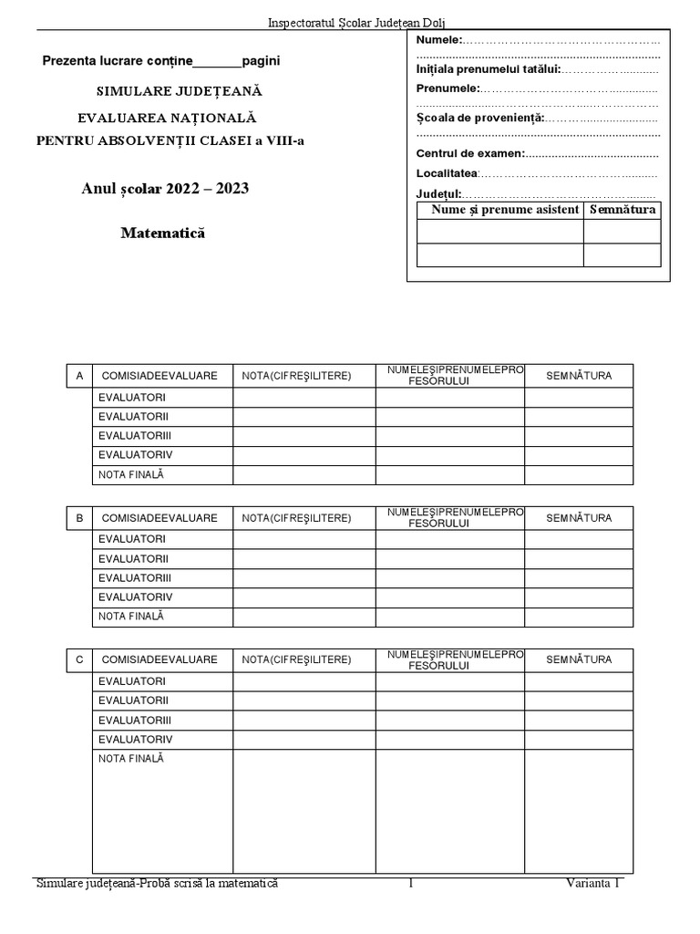 Subiect Matematica Dolj | PDF