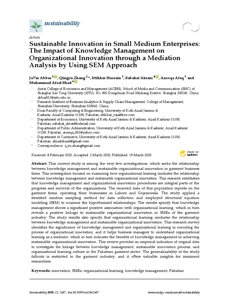 Sustainability 12 02407 | Download Free PDF | Innovation | Structural Equation Modeling
