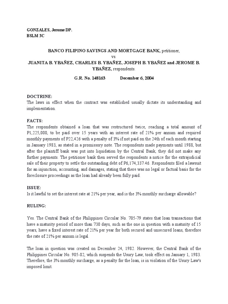 Banco Filipino vs. YBAÃ EZ | PDF