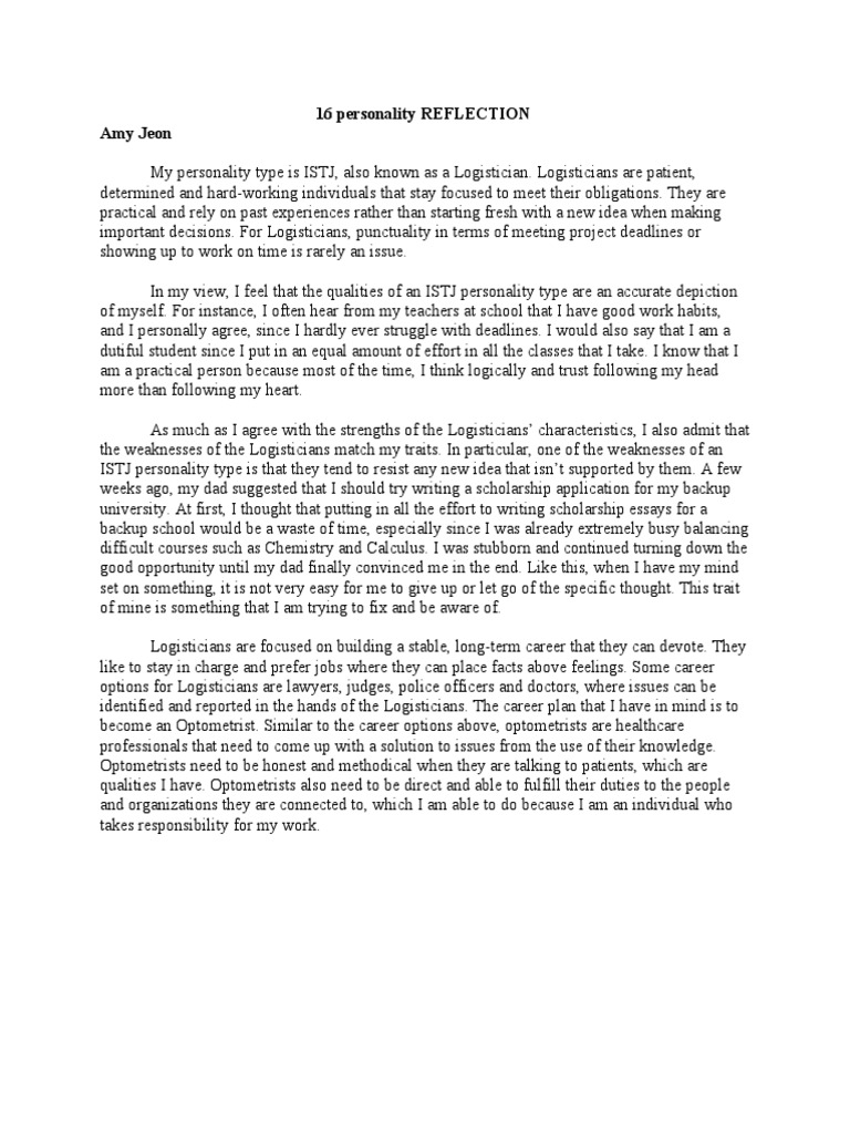 ISTJ Personality Reflection and Career Goals | PDF | Personality Type ...