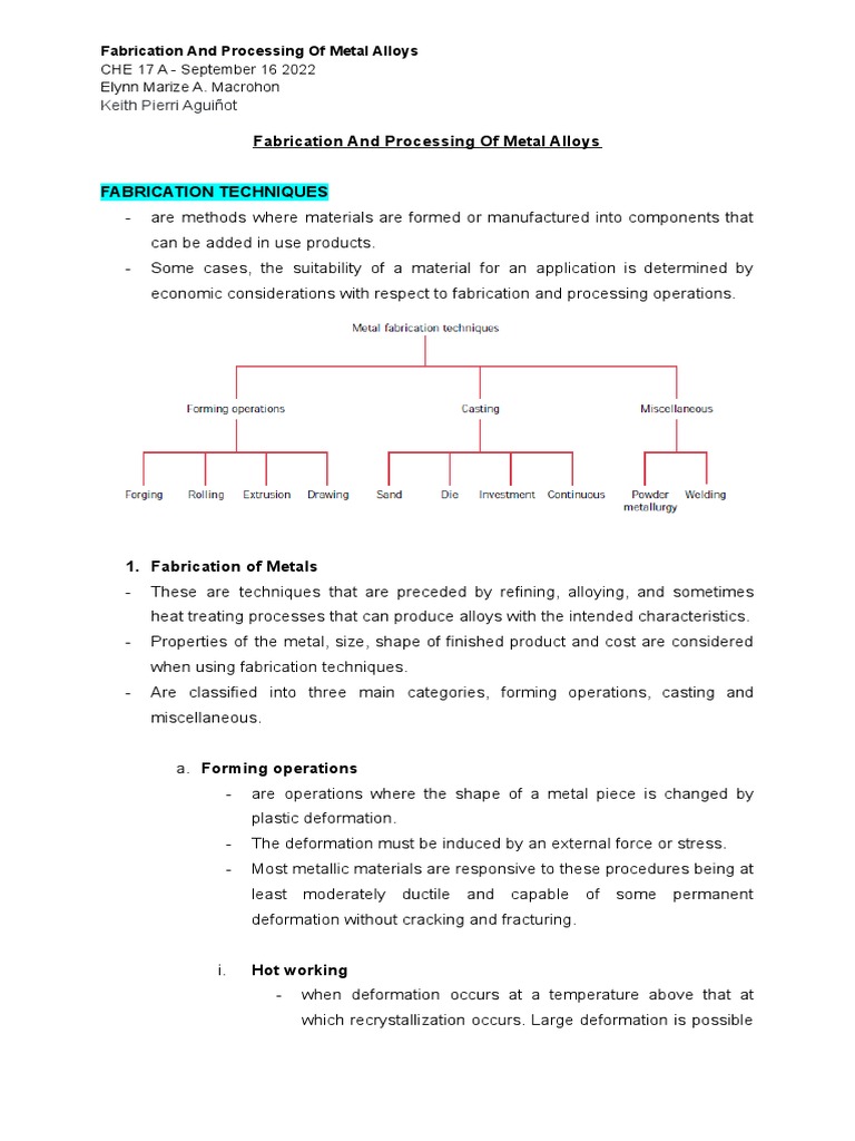 Fabrication and Processing of Metal Alloys | PDF | Heat Treating ...