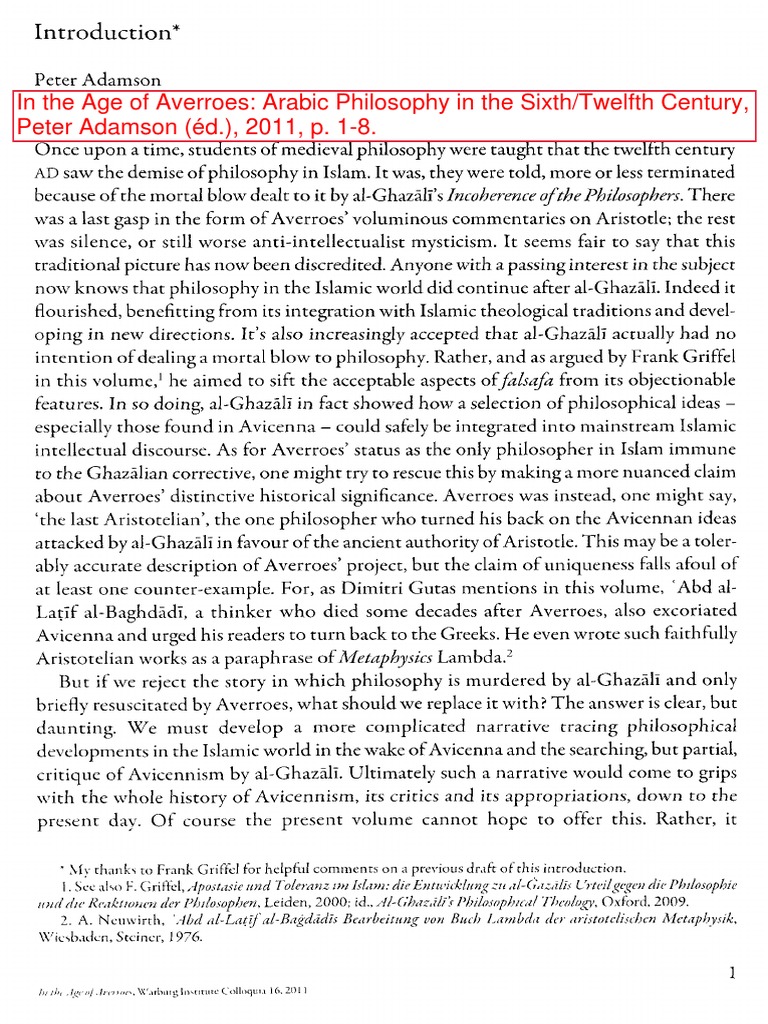 Adamson Age-Averroes 2011 Intro | PDF | Islamic Philosophy ...