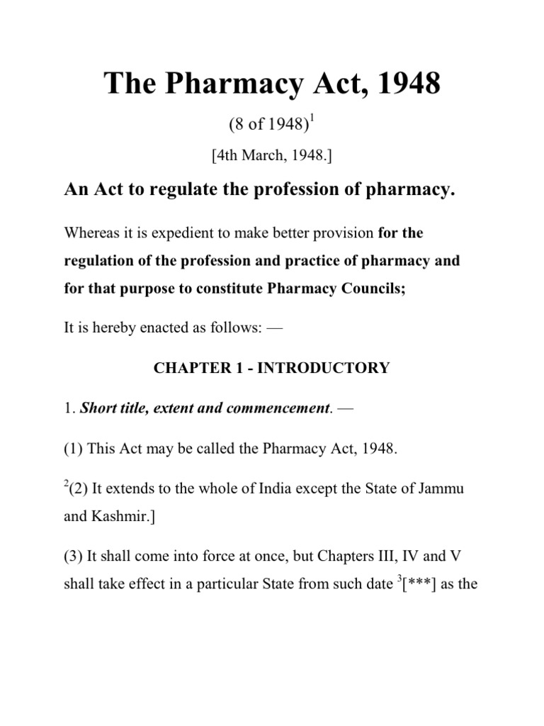 Pharmacy Act, 1948 | PDF | Pharmacist | Medical Prescription