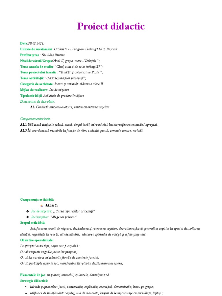 5 ALA 2 Proiect Didactic | PDF
