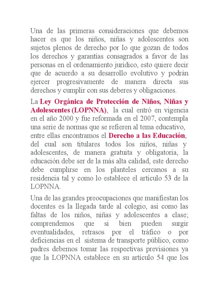 Derechos y Deberes Del Niño y Niña y Adolescente | PDF | Nutrición ...