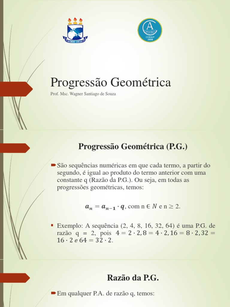 Conceitos e Exemplos de Progressão Geométrica | PDF | Sequência ...