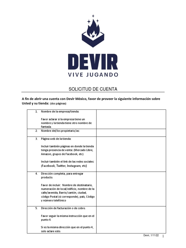 Solicitud Cuenta Devir Tienda Online | PDF | Facebook