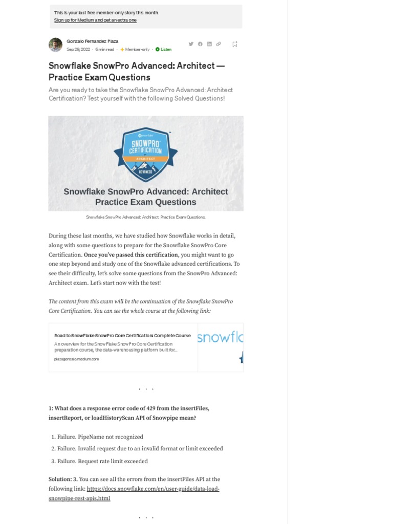 Snowflake SnowPro Advanced - Architect - Practice Exam - Medium | PDF | Computer File | Table ...